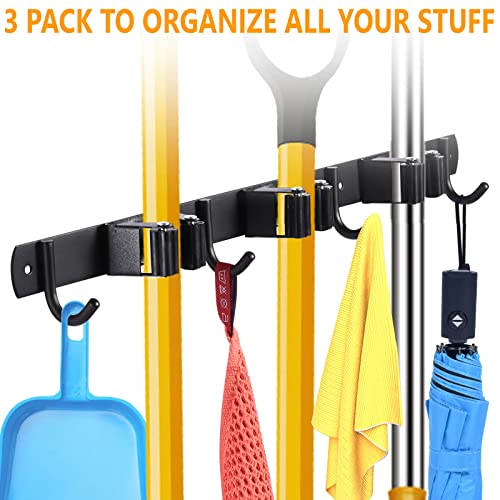 ALIEN SYSTEM Magnetic tool holder strip 5 Pack up to 60" (5x12) + Mop and Broom holder wall mount 3 Pack