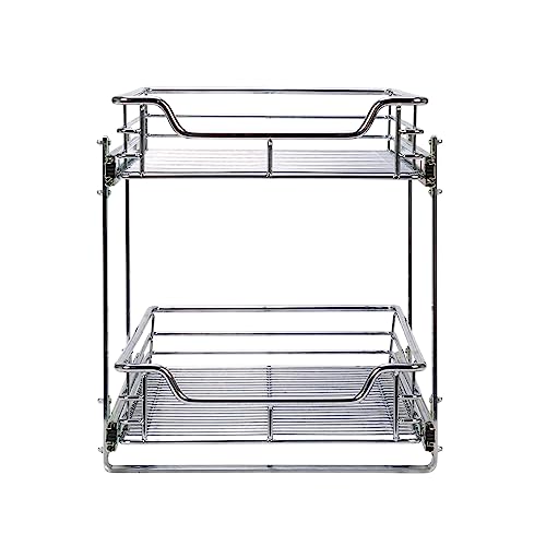 Household Essentials Glidez Slide Out Cabinet Organizer, 14.5β Wide, Durable Chrome-Plated Steel Frame, Dual Baskets and Smooth Glides, Heavy-Duty and Space-Optimizing, Simple Assembly and Installation, Chrome