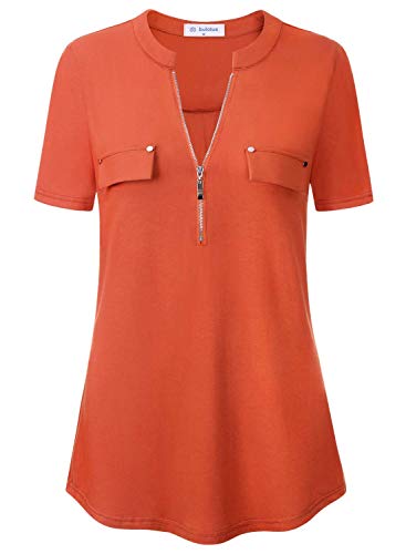 Bulotus Orange Short Sleeve Tunic Top, Casual Summer Fashion 2022, Business Work Shirt, Plus Size, XL