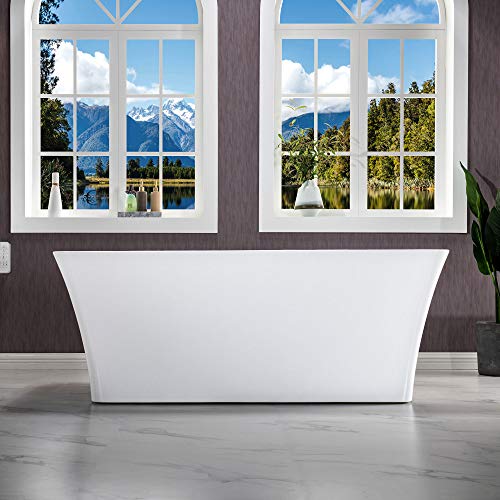 WOODBRIDGE 59"Freestanding White Acylic Soaking Bathtub with Drain Kit and Floor Mount Tub Filler in ORB,BTA1509 -ORB-Drain &O+F0010ORBVT