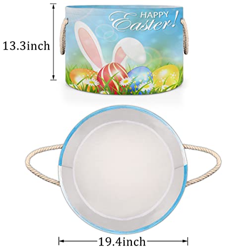 Easter Bunny Rabbit Eggs (18) Large Round Baskets for Storage Laundry Baskets with Handles Blanket Storage Basket for Bathroom Shelves Bins for Organizing Nursery Hamper Girl Boy