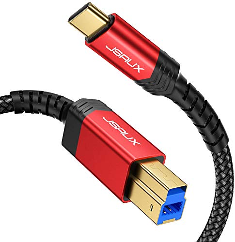 USB 3.0 Cable B Male to USB-C, JSAUX 10ft USB 3 Type B Cord Nylon Briaded Compatible with Docking Station, External Hard Drivers, Scanner and More