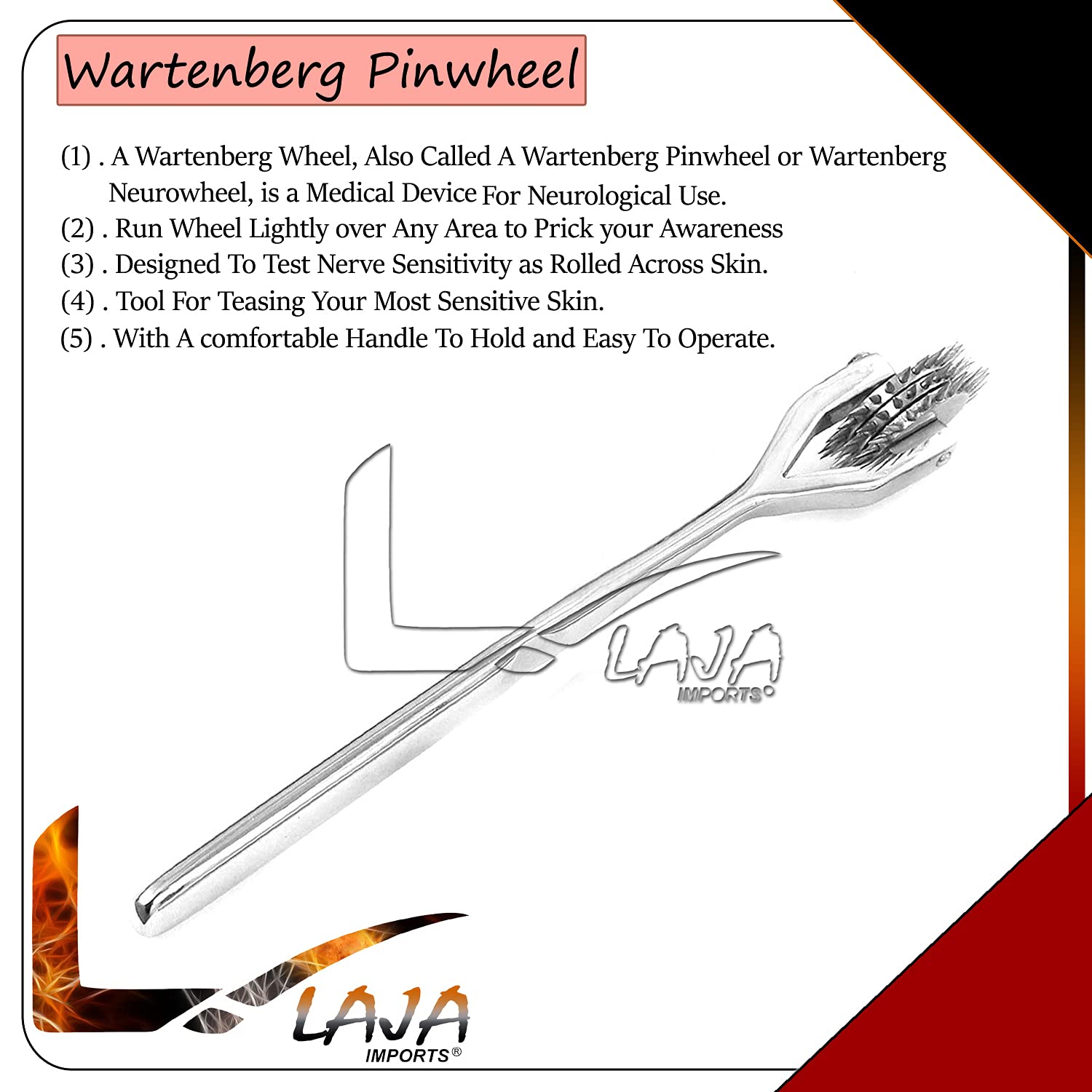 Laja Imports 4 Pcs Set Diagnostic Neurologic Wartenberg Sensory Testing Pinwheel Stimulator for Educational Use