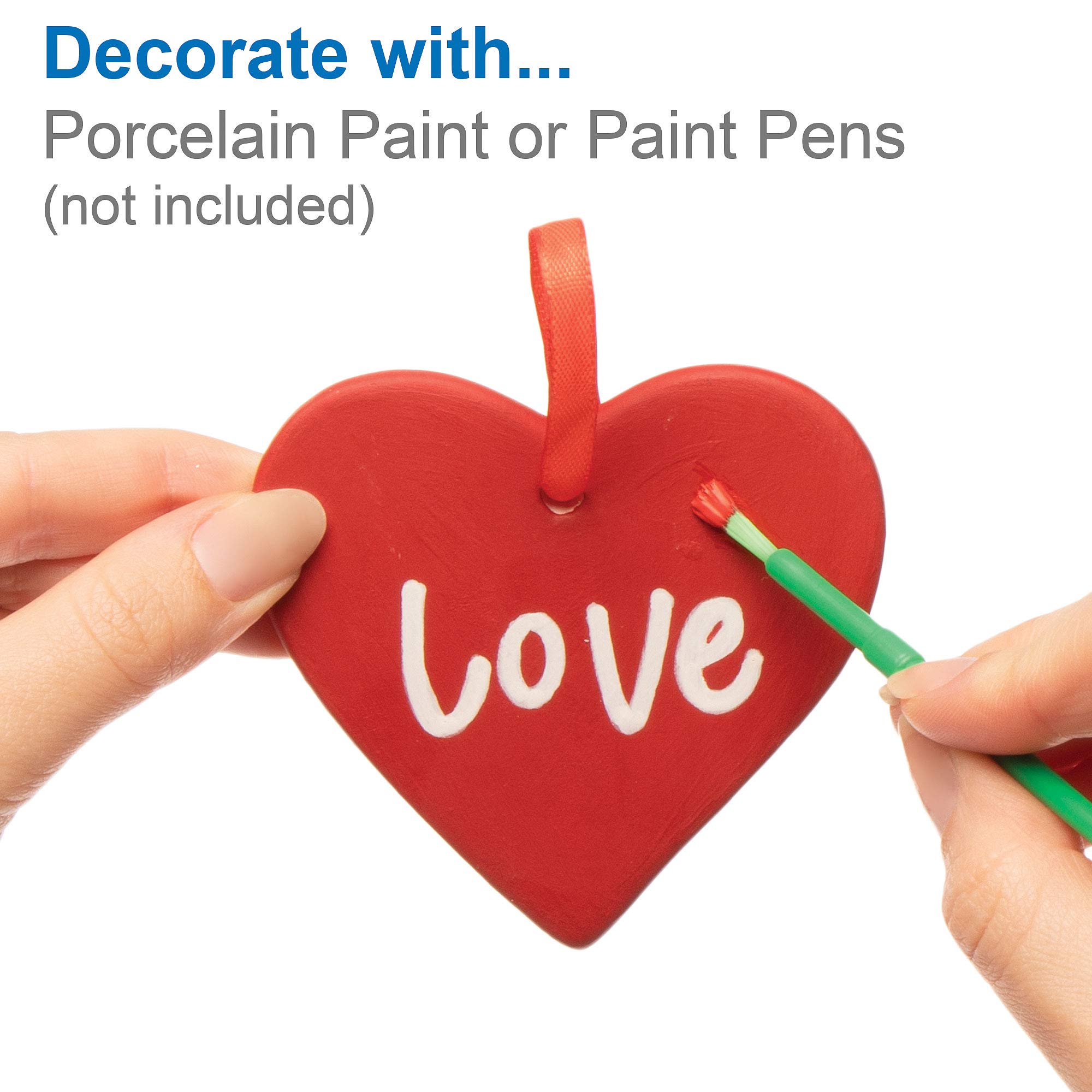Baker Ross EV5425 Hanging Ceramic Heart Ornaments - Pack of 5, for Kids to Paint, Decorate and Display. Great for at Home Art Crafts