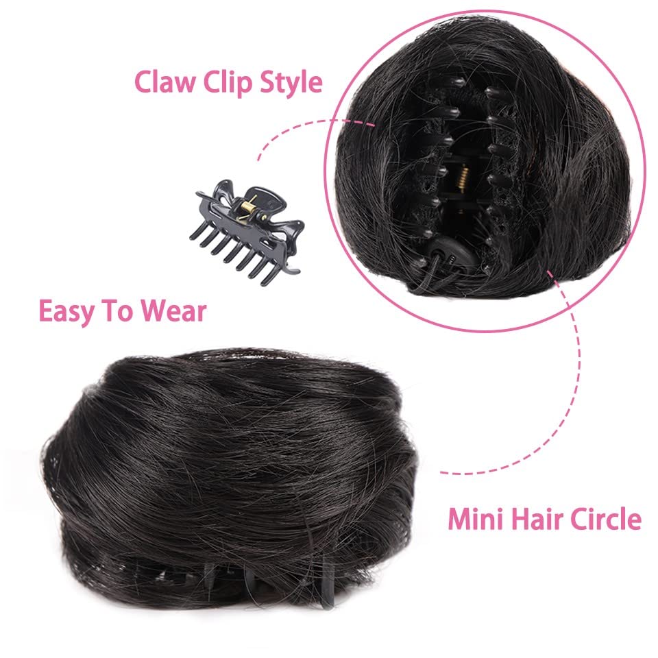 SDZNYQT 2PCS Cat Ears Hair Donut Chignon Claw Clip in Messy Hair Bun Mini Claw Clip in Updo Bun Extensions Wig Accessory Cat ears bun (2/30)