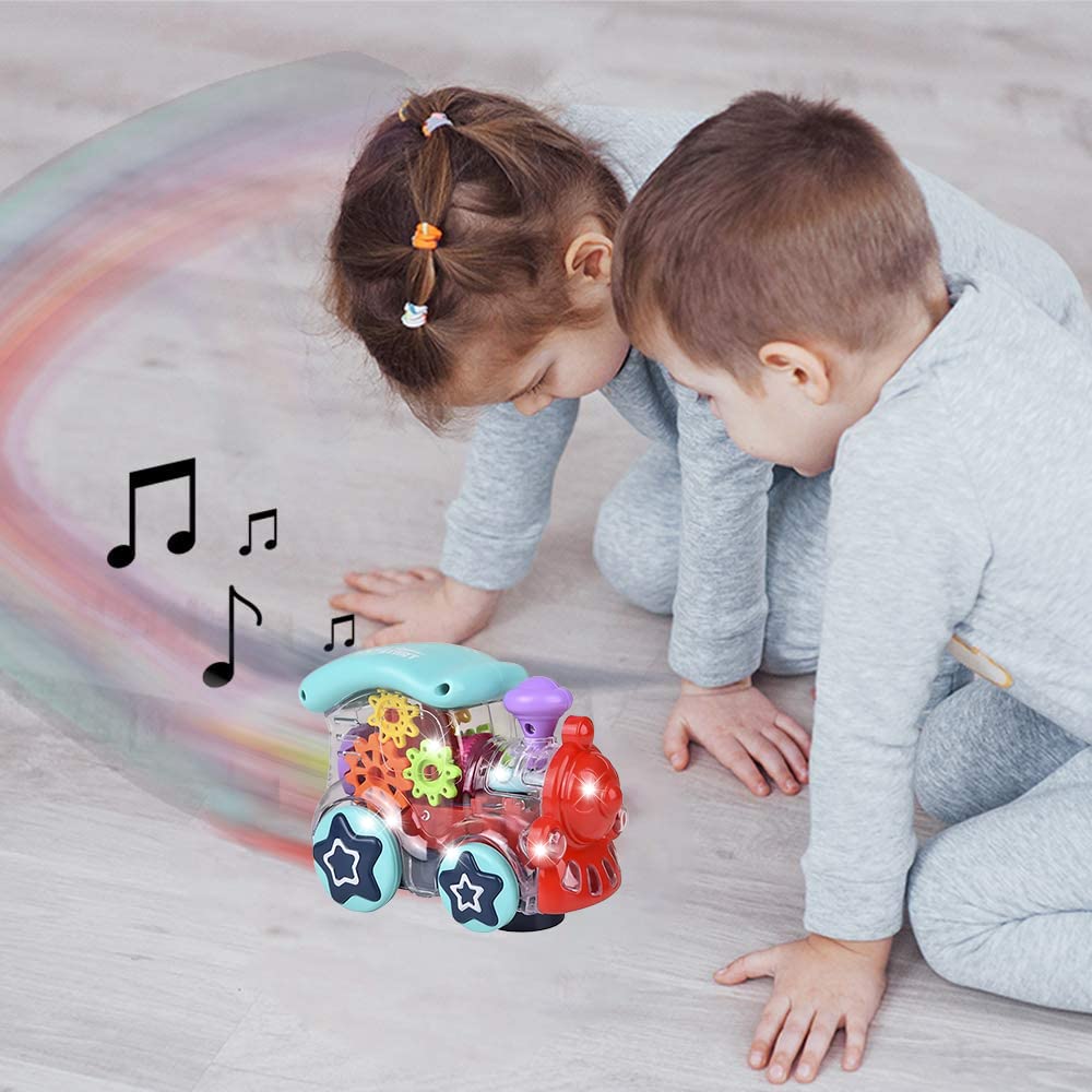 ArtCreativity Light Up Transparent Toy Train for Kids, 1PC, Bump and Go Toy Car with Colorful Moving Gears, Music, and LED Effects, Fun Educational Toy for Kids, Great Birthday Gift Idea