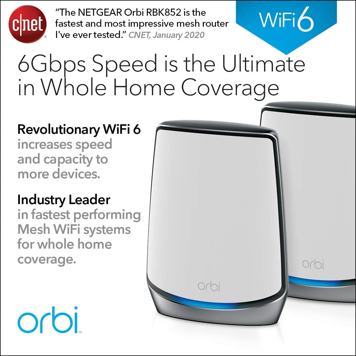 Netgear Orbi Whole Home Tri-band Mesh WiFi 6 System (RBK852) Router with 1 Satellite Extender | Coverage up to 5,000 sq. ft. and 100+ Devices | AX6000 (Up to 6Gbps) (Renewed)