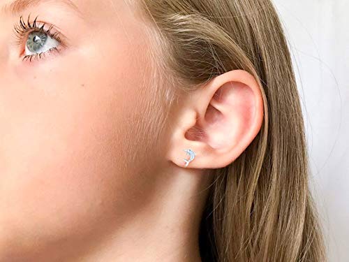 925 Sterling Silver Synthetic Opal Earrings Studs Hypoallergenic Dolphin Earrings Cute Birthday Gift for Her
