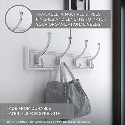 Franklin Brass Key Rail, 7 Hooks, 14 Inches, White & Satin Nickel Finish