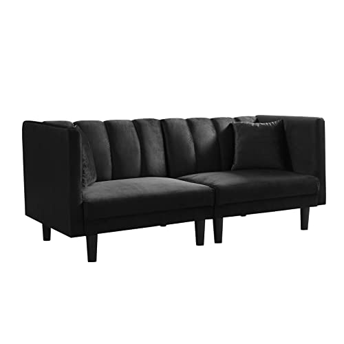 70'' Black Velvet Couch,Loveseat Sofa, Convertible Futon Sofa Bed, Accent Sofa Recliner,Metal Legs, 2 Couch Pillows,Modern Sofas for Home Living Room Bedroom