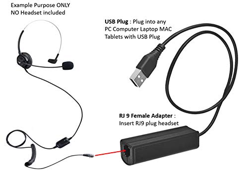 USB Plug Computer PC Laptop To RJ9 Female Adapter For Headset Work With Avaya Nortel Nt Yealink Viop POE NEC Mitel Office Desktop IP Telephone Phone Skype MSN Video Phone App Conference Work From Home