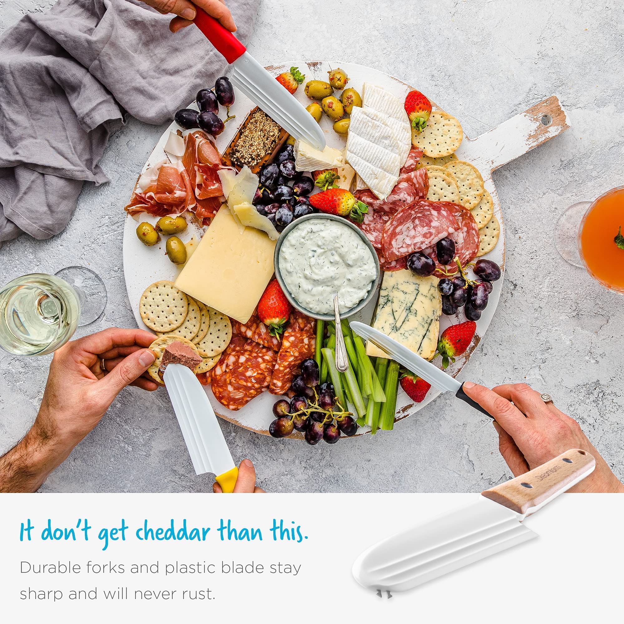 Dreamfarm Knibble Lite 3-in-1 Non-Stick Cheese Knife for Charcuterie, Slicing, Spreading, with Built-in Fork to Serve & Share Foods - 9" Black