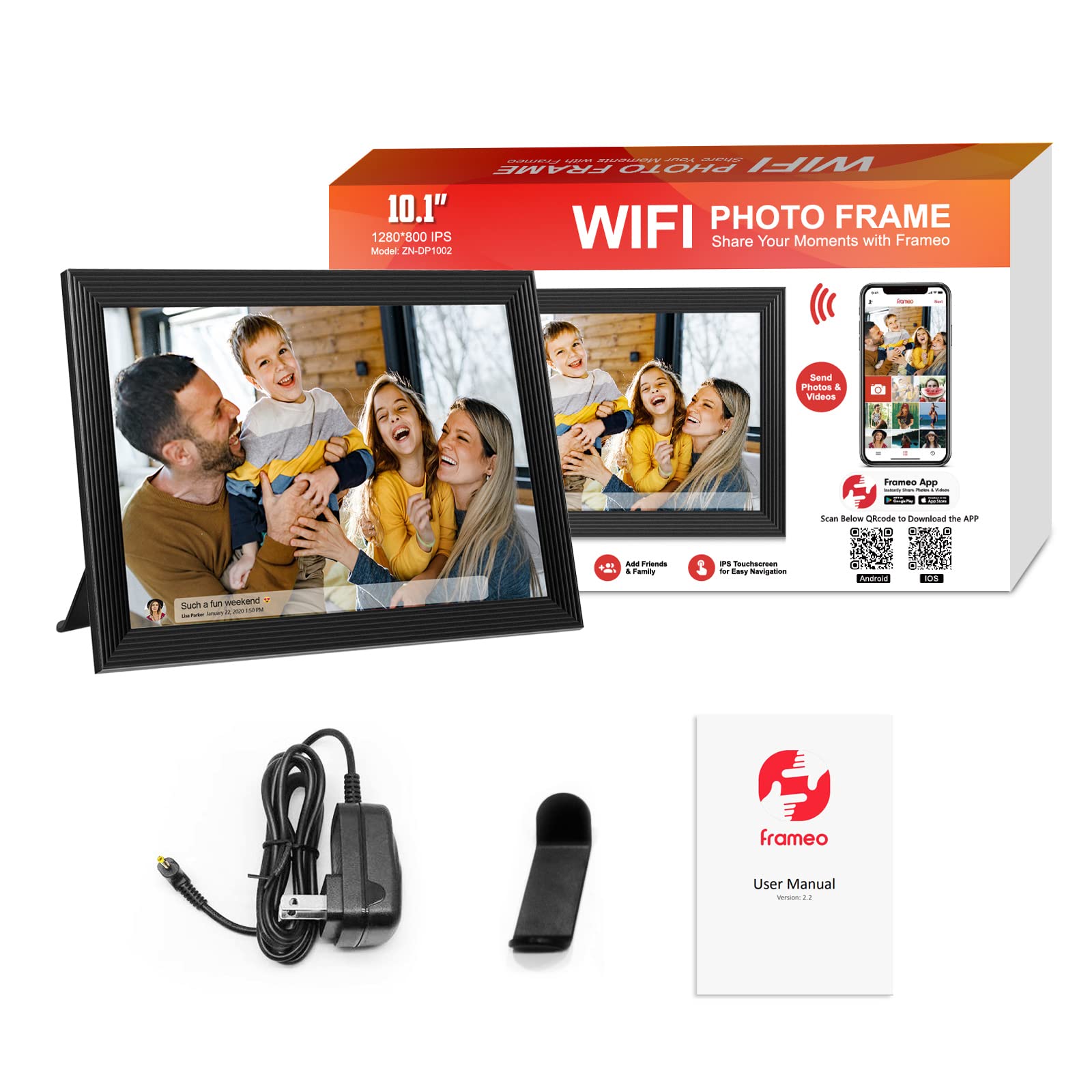 32GB FRAMEO 10.1 Inch Smart WiFi Digital Photo Frame 1280x800 IPS LCD Touch Screen, Auto-Rotate Portrait and Landscape, Share Moments Instantly via Frameo App from Anywhere