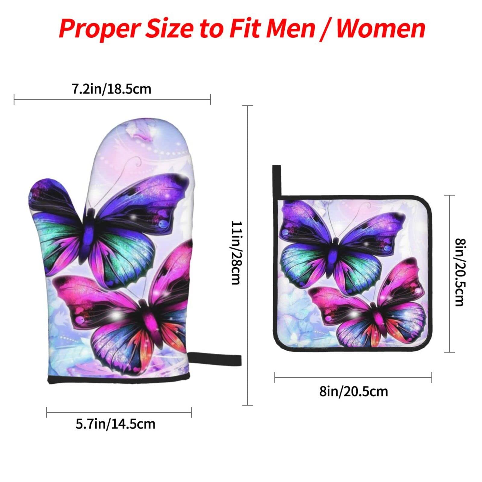 4-Piece Oven Glove and Pot Holder,Purple Butterfly (2),Heat-Resistant Oven Glove and Pot Holder,Can Be Used for Cooking and Grilling