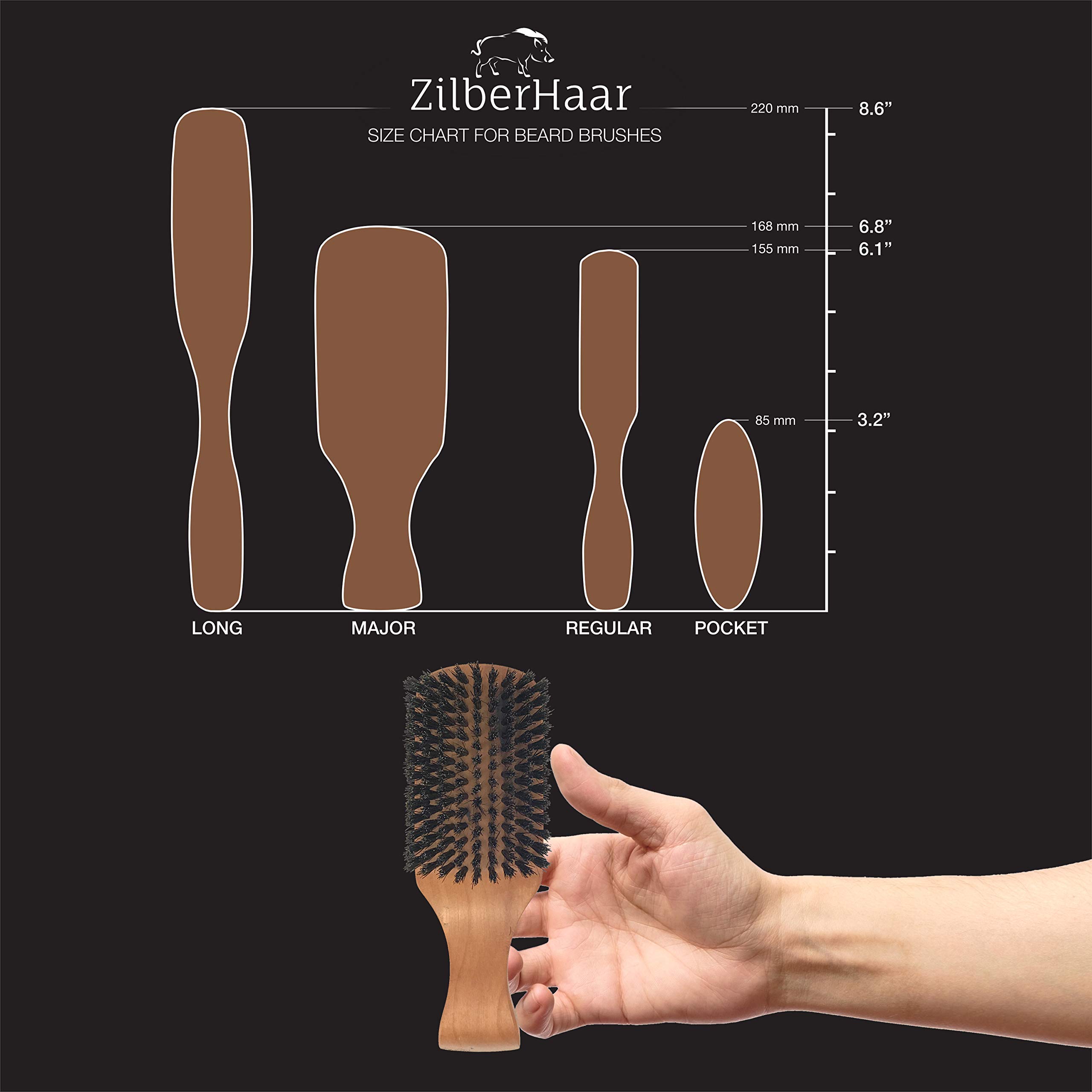 ZilberHaar Beard and Hair Care for Men Bundle - Regular Brush + Major Brush with Stiff Boar Bristles