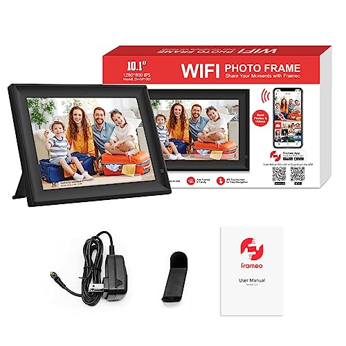 32GB FRAMEO 10.1 Inch Smart WiFi Digital Photo Frame 1280x800 HD IPS LCD Touch Screen, Auto-Rotate, Motion Sensor, Built in 32GB Memory, Share Moments Instantly via Frameo App from Anywhere