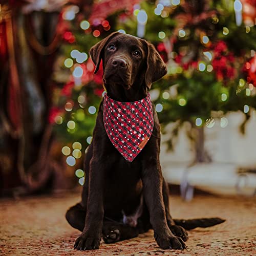 ADOGGYGO 2 Pack Dog Bandanas Christmas, Classic Plaid Snowflake Pet Scarf, Premium Durable Fabric, Multiple Sizes Offered, Christmas Bandanas for Medium Large Dogs Pets (Large, Red&Green)