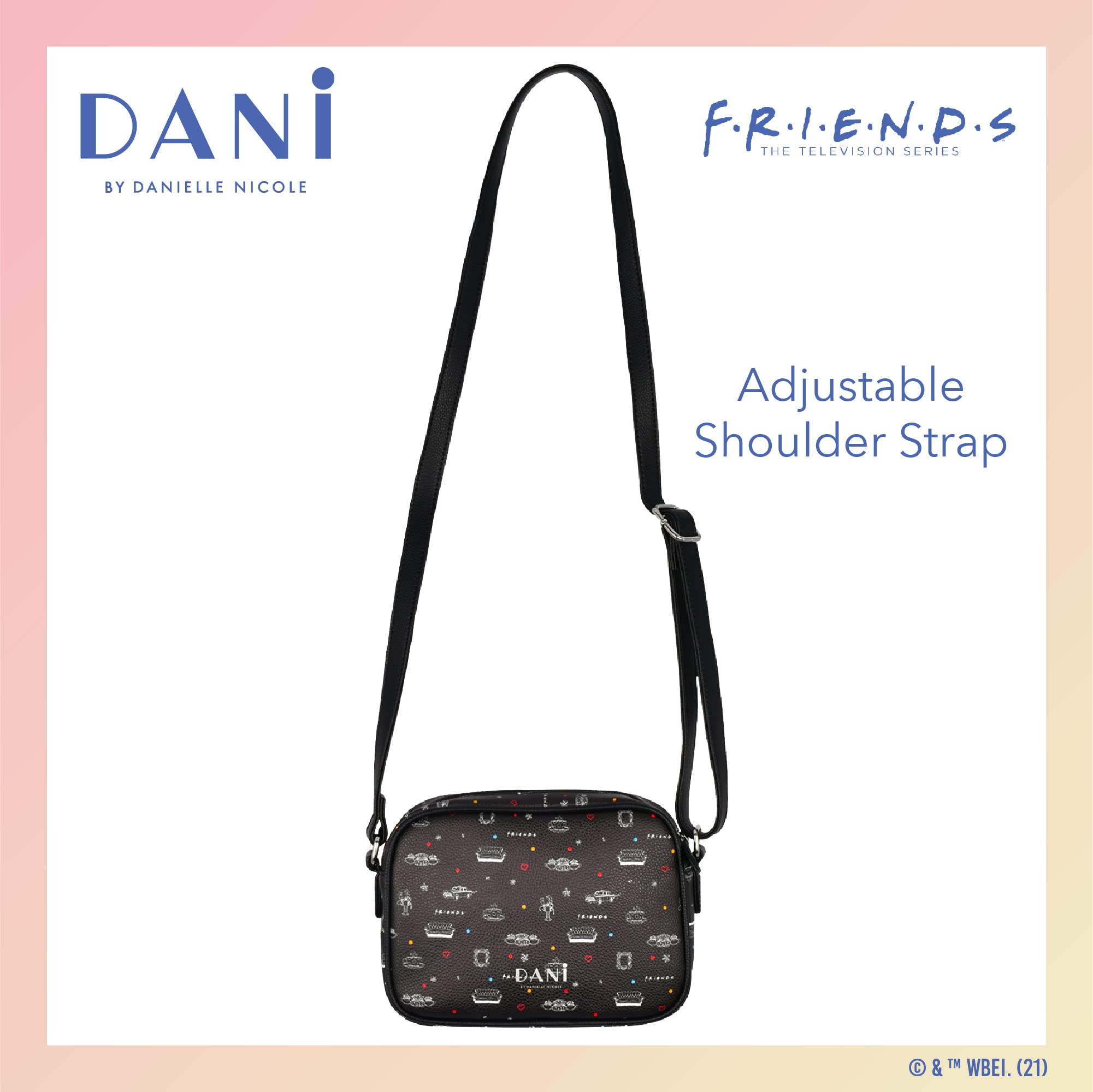 Danielle Nicole DANI Friends Central Perk Logo Crossbody Bag, Purse for Women, Black