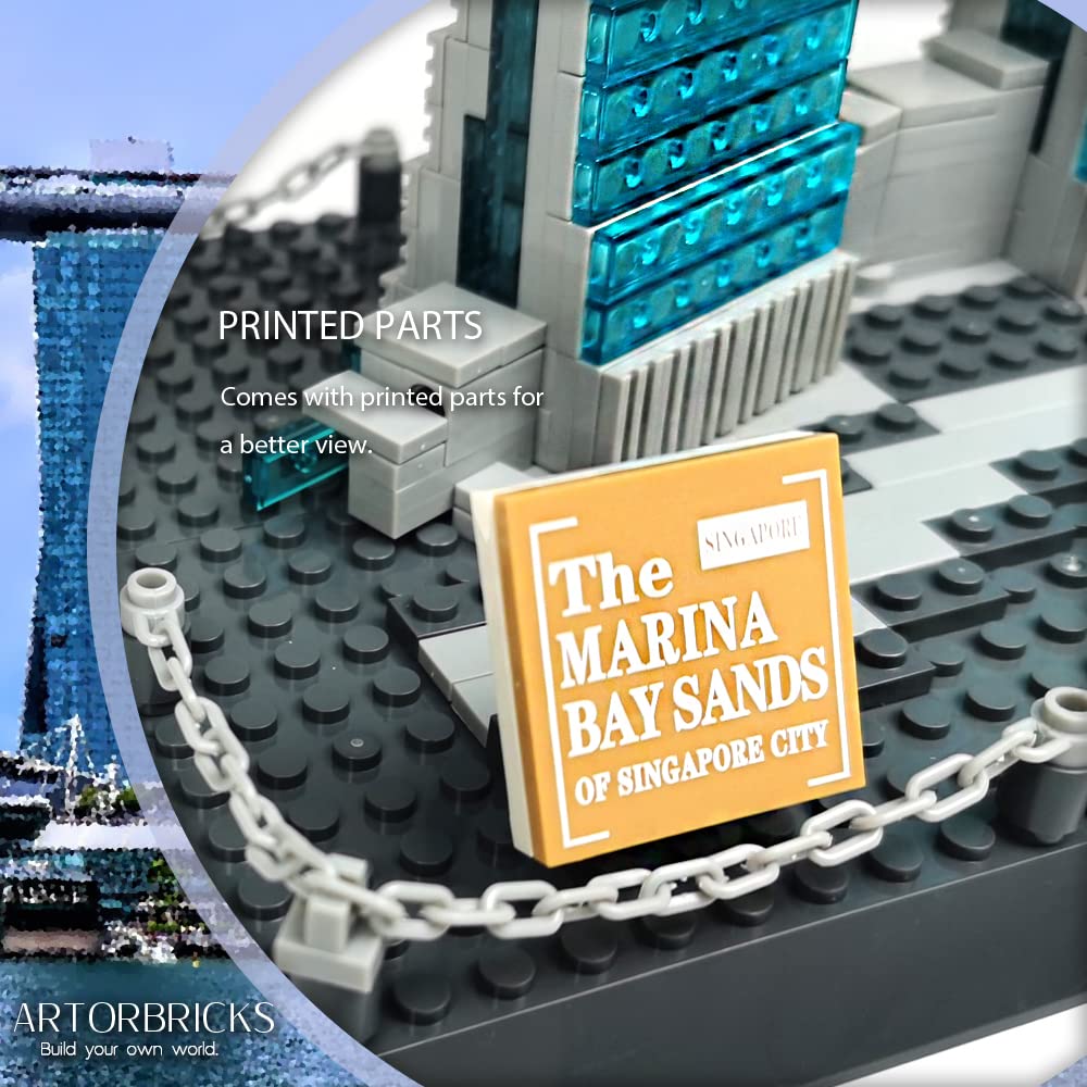 ArtorBricks Architectural Marina Bay Sands-2022 Large Collection Building Set Model Kit and Gift for Adults, Compatible with Lego (881 Pieces)