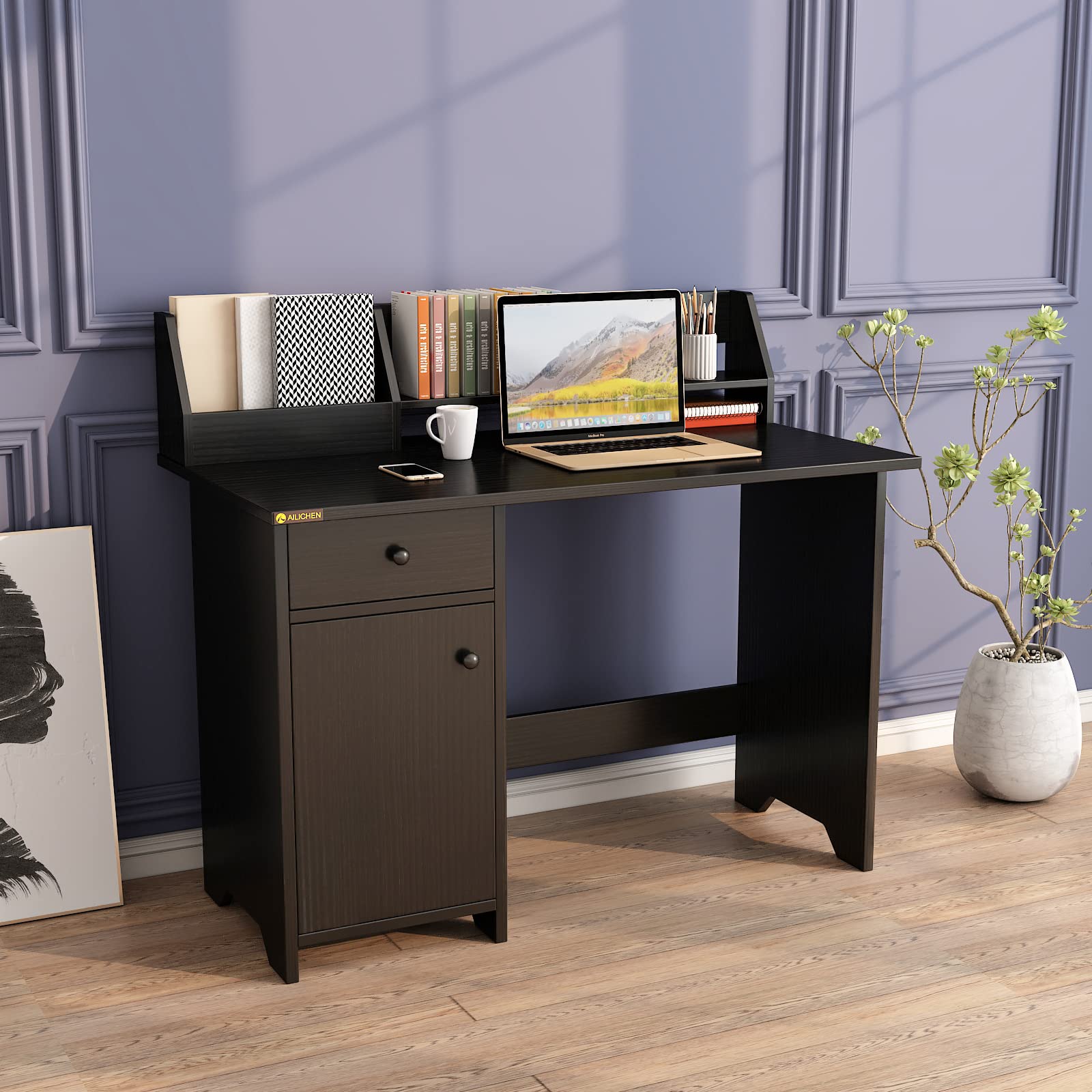 ALISENED Computer Desk with Drawers and Hutch,Small Home Office Desk，Wood Desk Executive Desks with Storage Shelf, Writing Desk with File Drawer for Bedroom Small Space