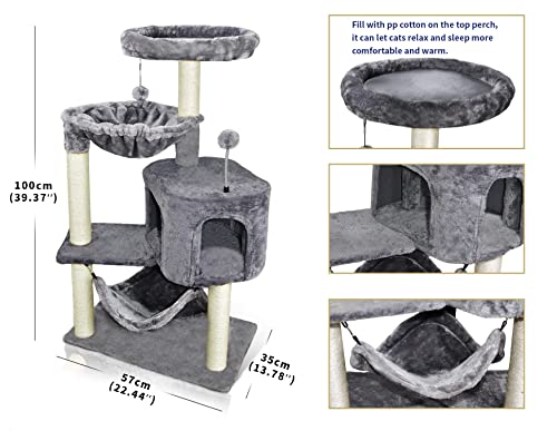 Newest Cat Tree with Cat Condo and Big Hammock,Grey