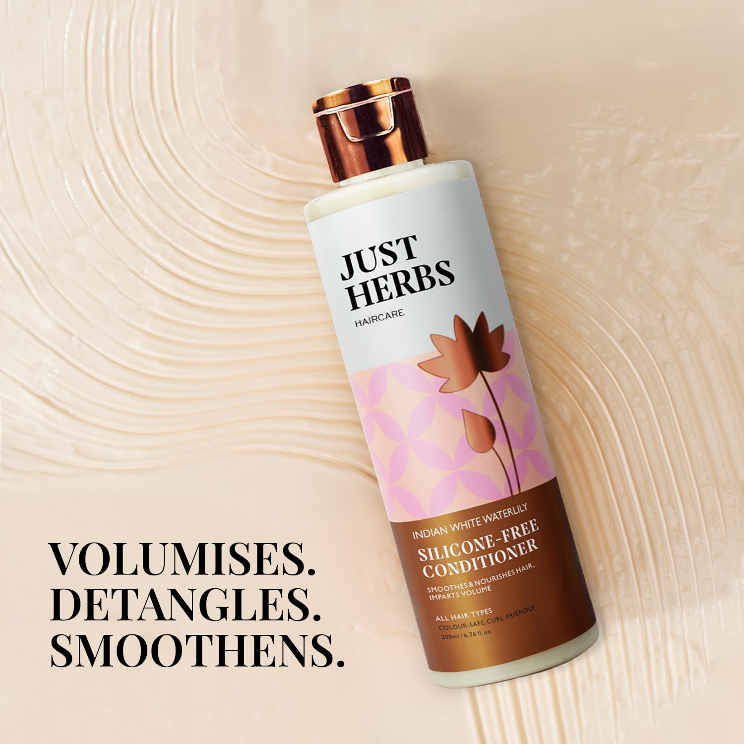 Just Herbs Organic Kumuda Hair Conditioner with White Water Lily & Gotu Kola For Hairfall & Hair Thinning, Silicon & Sulfate Free Conditioner - 6.8 fl.oz.