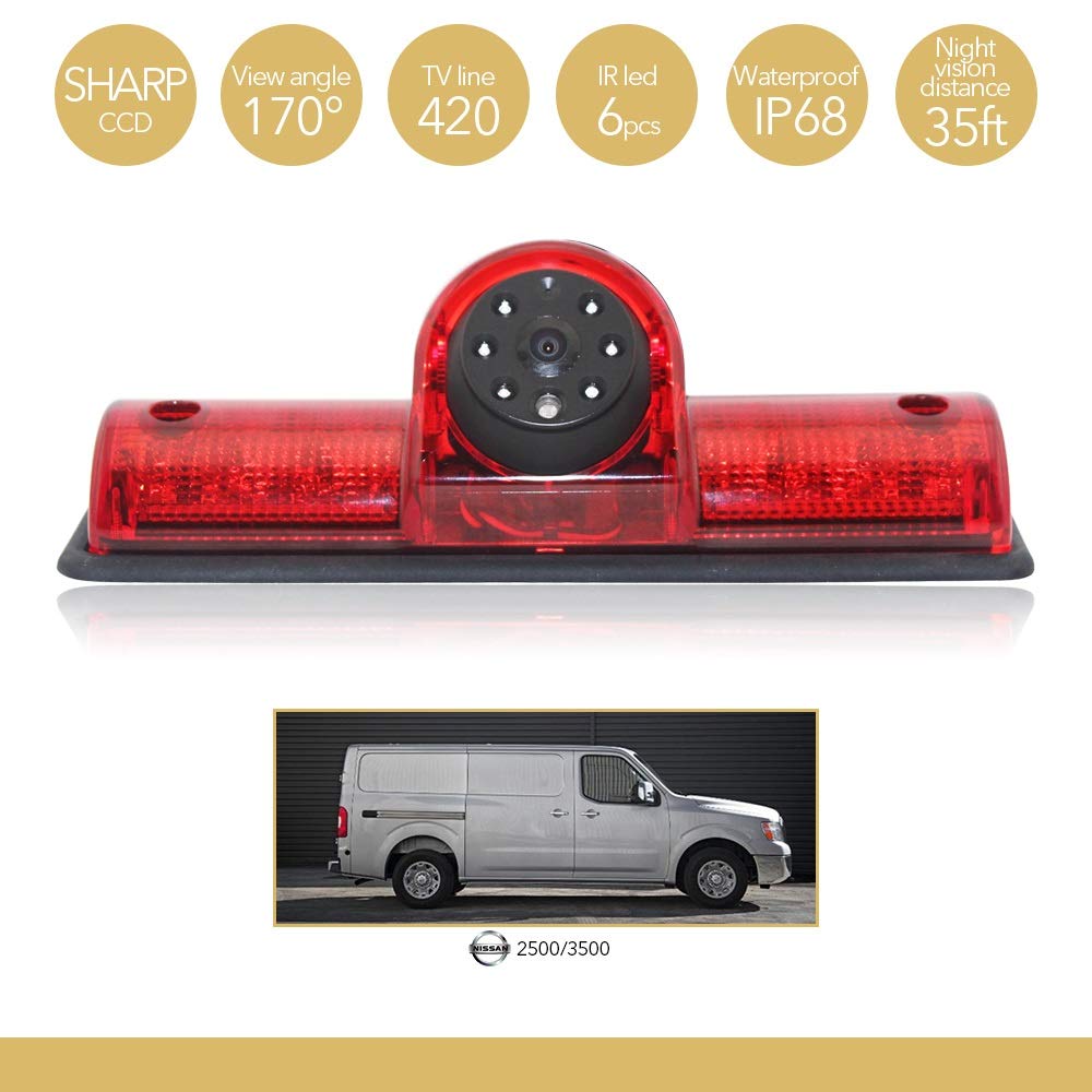 3RD Brake Light Rear View Backup Parking Reversing Camera with 7.0 Inch LCD Monitor Kits for Transporter NV 1500 2500 3500 NV Cargo Van(2012-2019)
