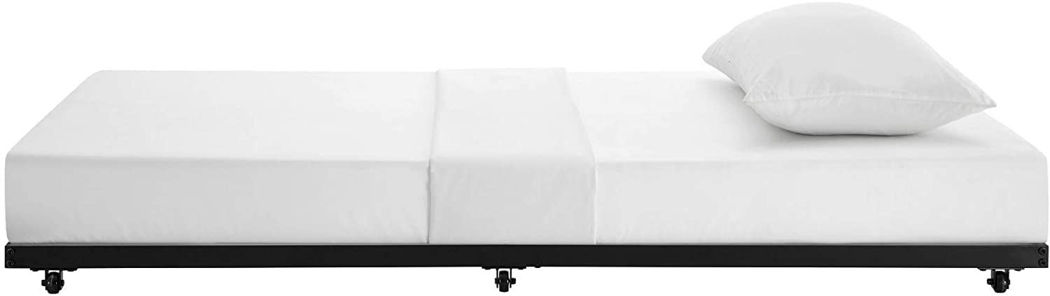 Home Accent Furnishings Modern Industrial Twin-Size Roll-Out Metal Trundle Bed Frame - Black