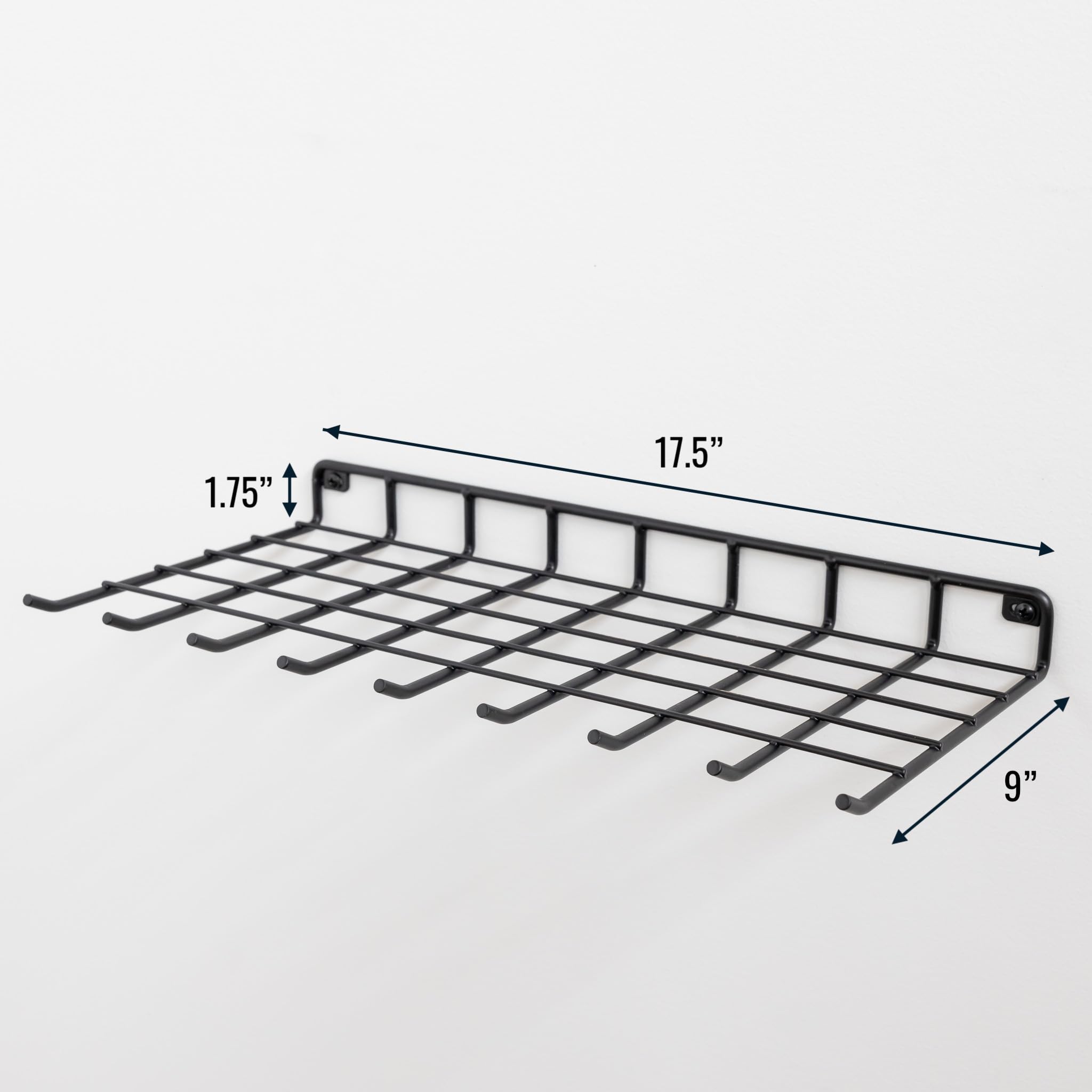 StoreYourBoard The Afton Laundry Room Shelf, Wire Shelving Wall Mounted, Hanging Hooks for Broom and Mop, Cleaning Supplies Shelf for Home and Garage, 17.5" x 9"