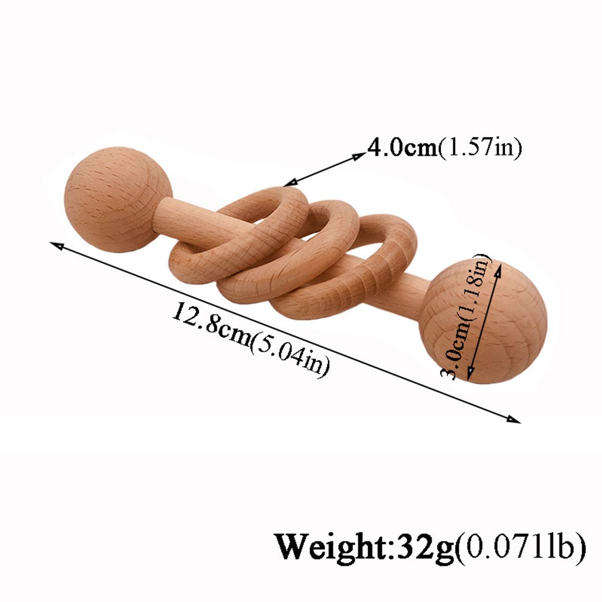Arakierst 1pcs Beech Wooden Ring Rattle Teether Chew Wood Beads Rattling Teething Gym Montessori Toys Wooden Educational Ring Rattle (Rattle 1pcs)