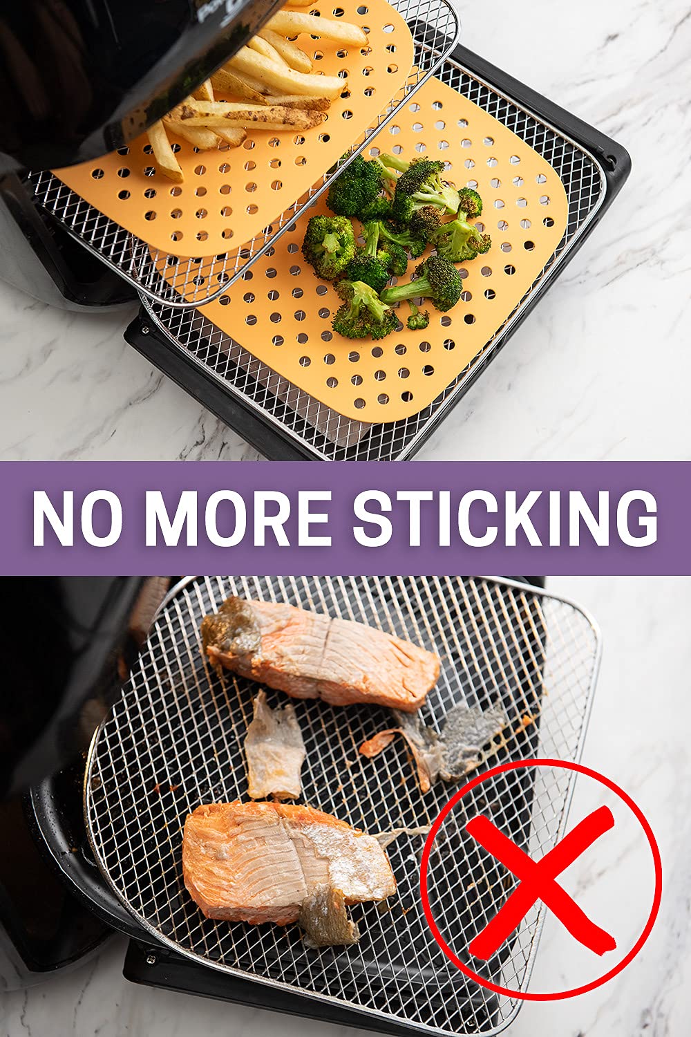 Air Fryer Silicone Liners, Non-Stick, Easy Clean, Reusable Air Fryer Liner Mats Accessories 8.5” SQUARE (2-Pack) “FUZZY PEACH” Fits most air fryer models