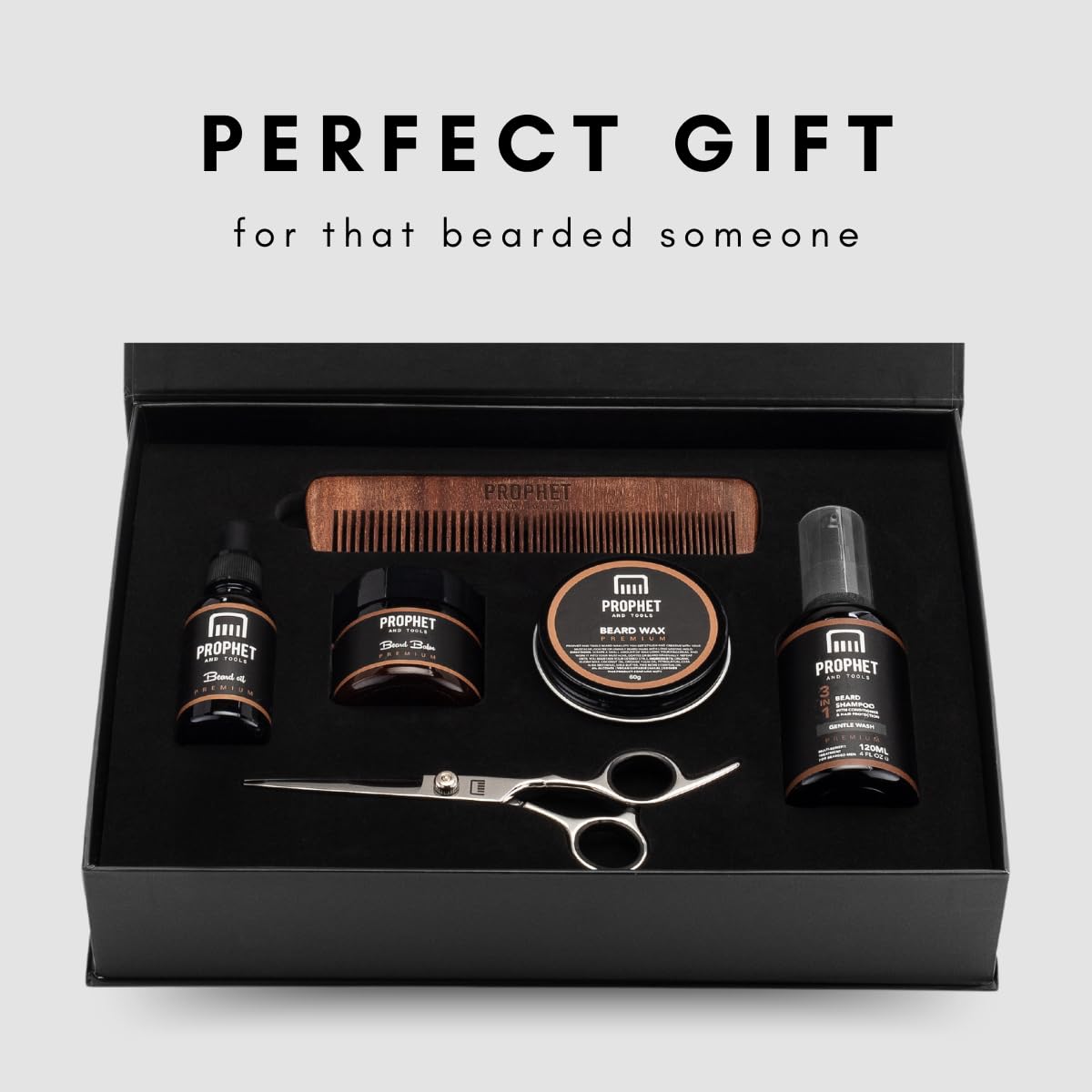 6 Pieces Mens’ Beard Grooming Kit - Includes Beard Oil, Balm, Wax, Shampoo, Comb and Scissors - Personal Barber in Your Bathroom - Grow Fuller, Moisturize & Style - Perfect as a Gift