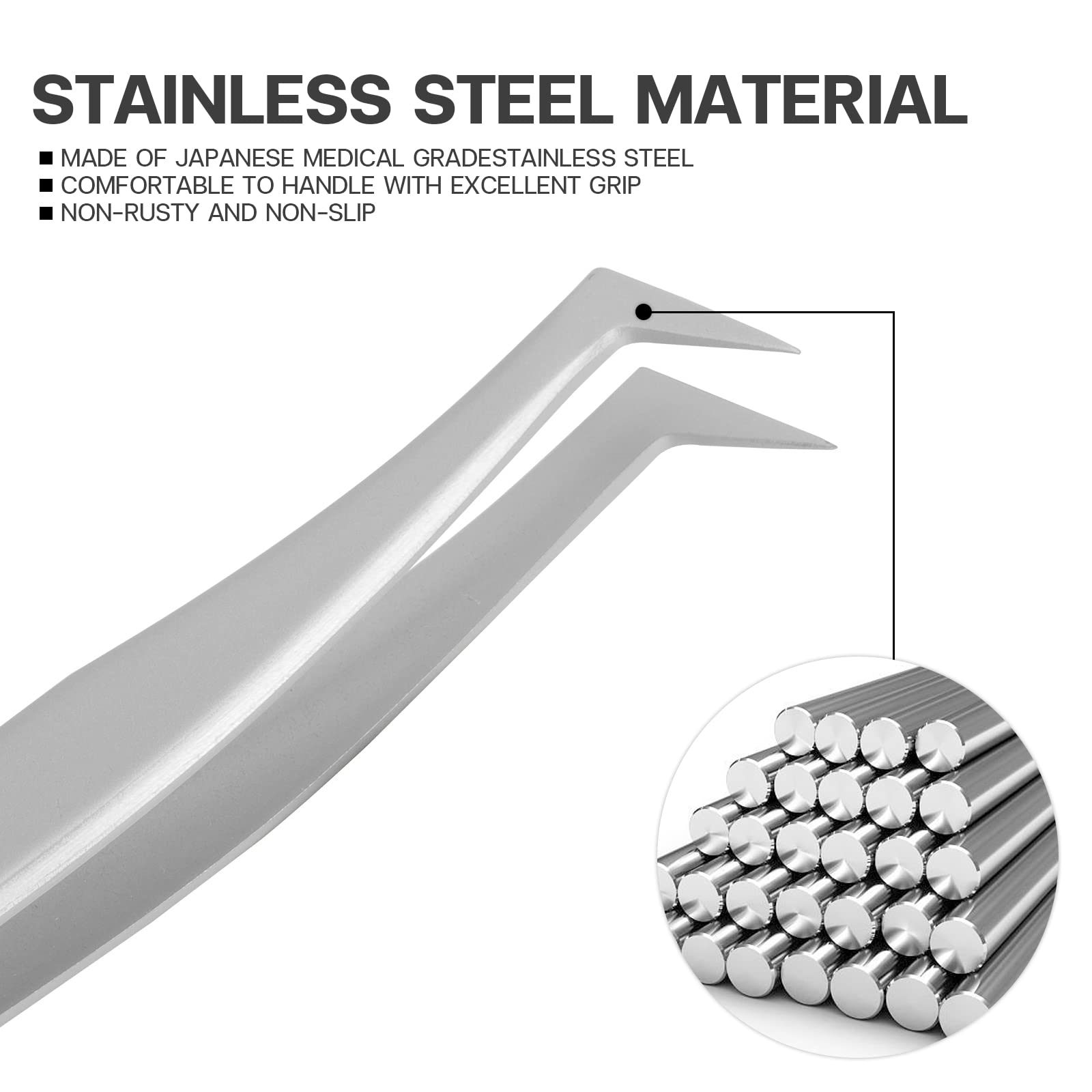 Pretty memory Volume Lash Tweezers, Stainless Steel Eyelash Extension Tweezers, Professional Precision Mega Curved Angled Tweezer, Silver