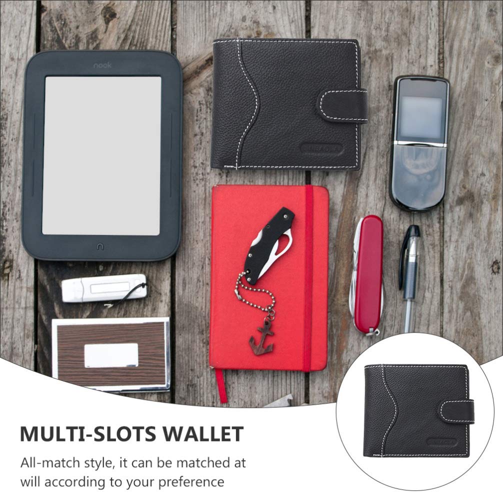Amosfun Button Wallets for Men snap Wallet with Zipper Coin Pocket Mens Leather- Mens Wallet Buckle Stitching Wallet Coin- Purse Storage Bag (Black)