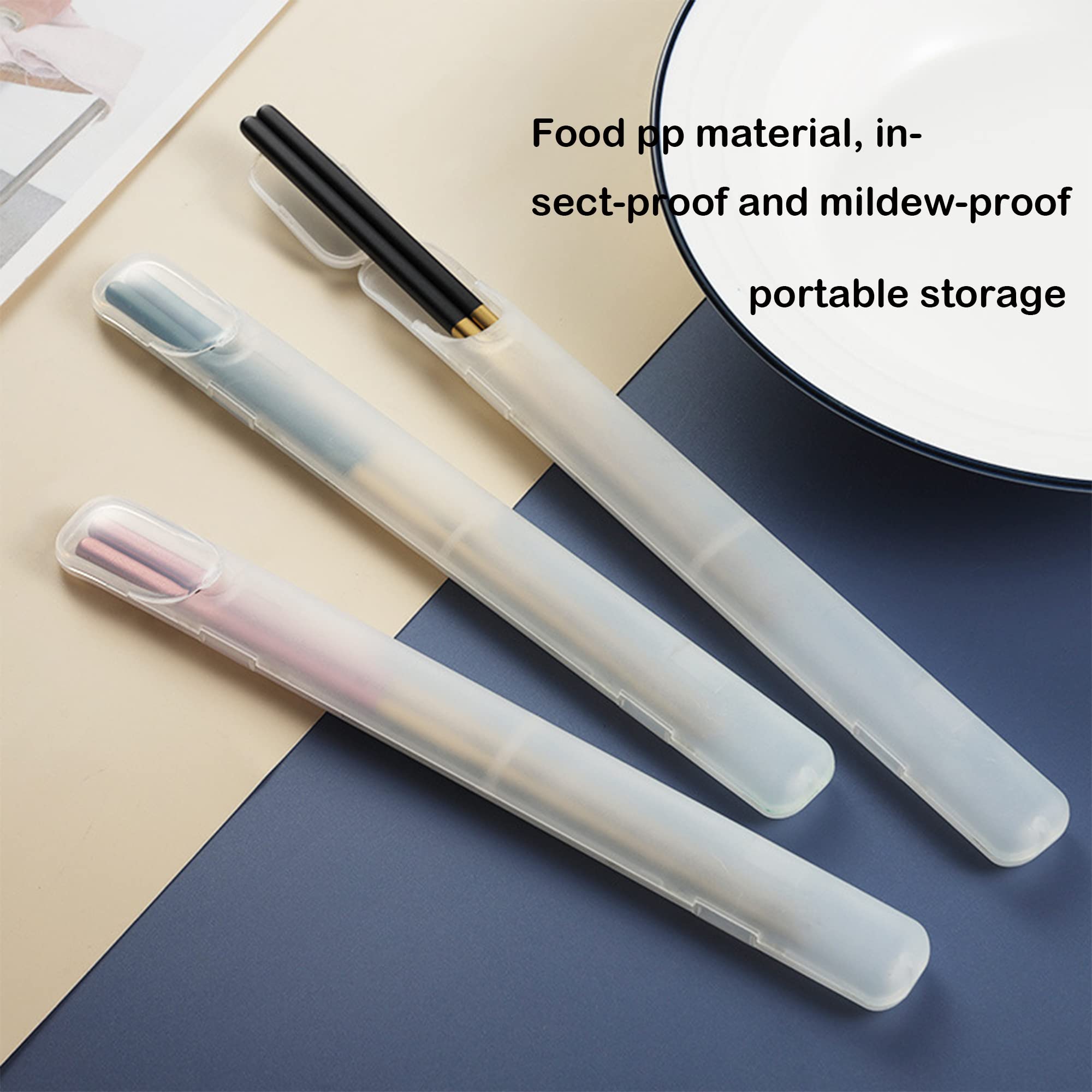 5PCS Portable Chopsticks Straw Case Kids Students Lightweight Cutlery Box Reusable Travel Utensil for School Home Office Camp Travel Bento Box (Chopsticks Not Included) (White Transparent)