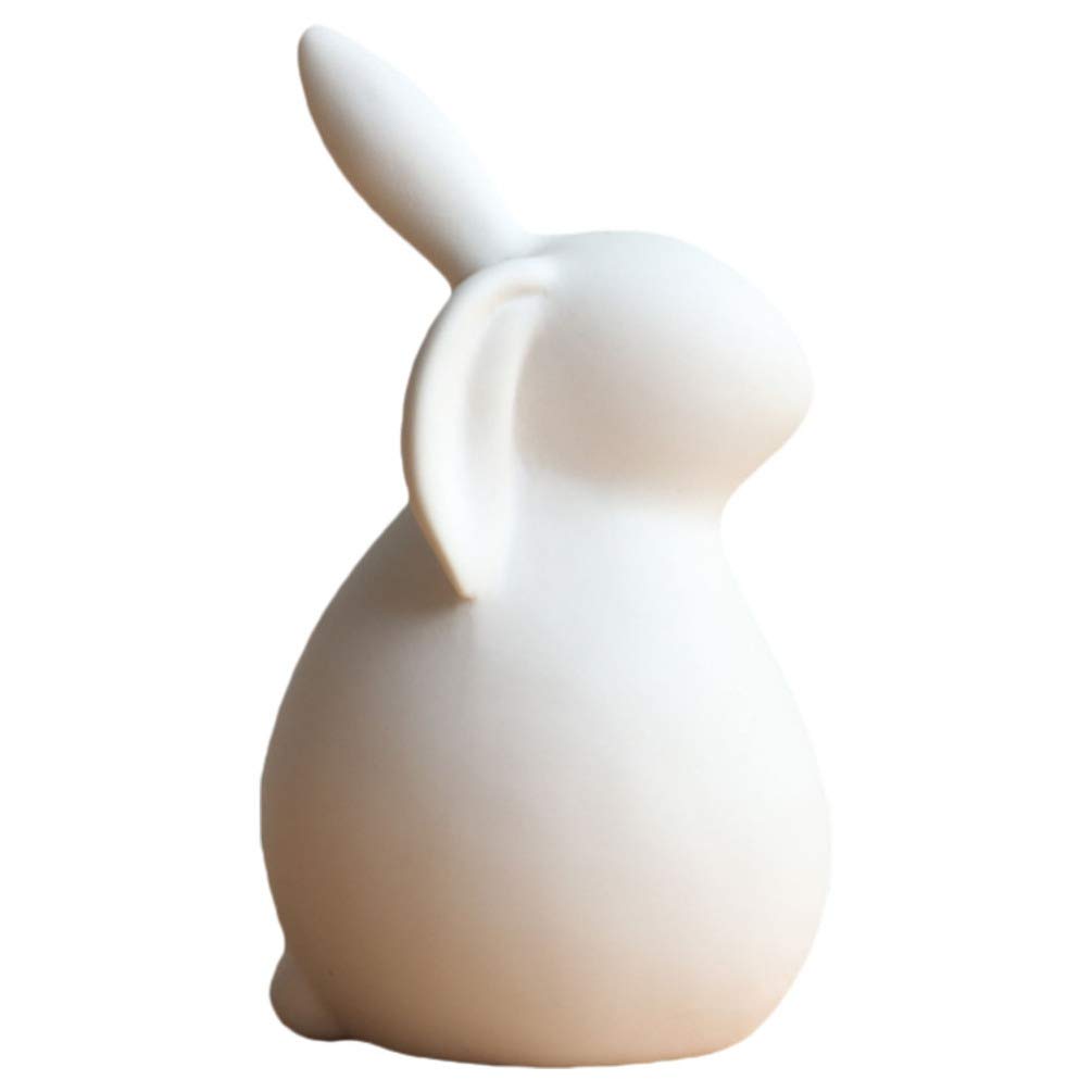 Amosfun Ceramics Bunny Figurine Easter White Bunny Figurines Home Decor Rabbits Ornaments for Home Easter Garden Micro Landscape Decorations White