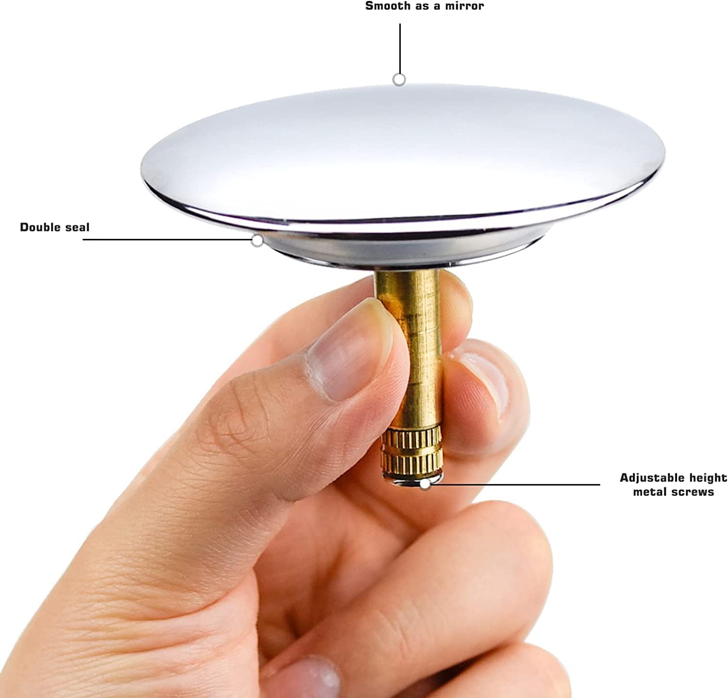 Bathroom Sink Drain Plug Stopper, 70mm Push Pop-Up Click Clack Plug Stopper, Universal Adjustable Bath Plug for Washbasin Drains in Bathroom Kitchen - Brass