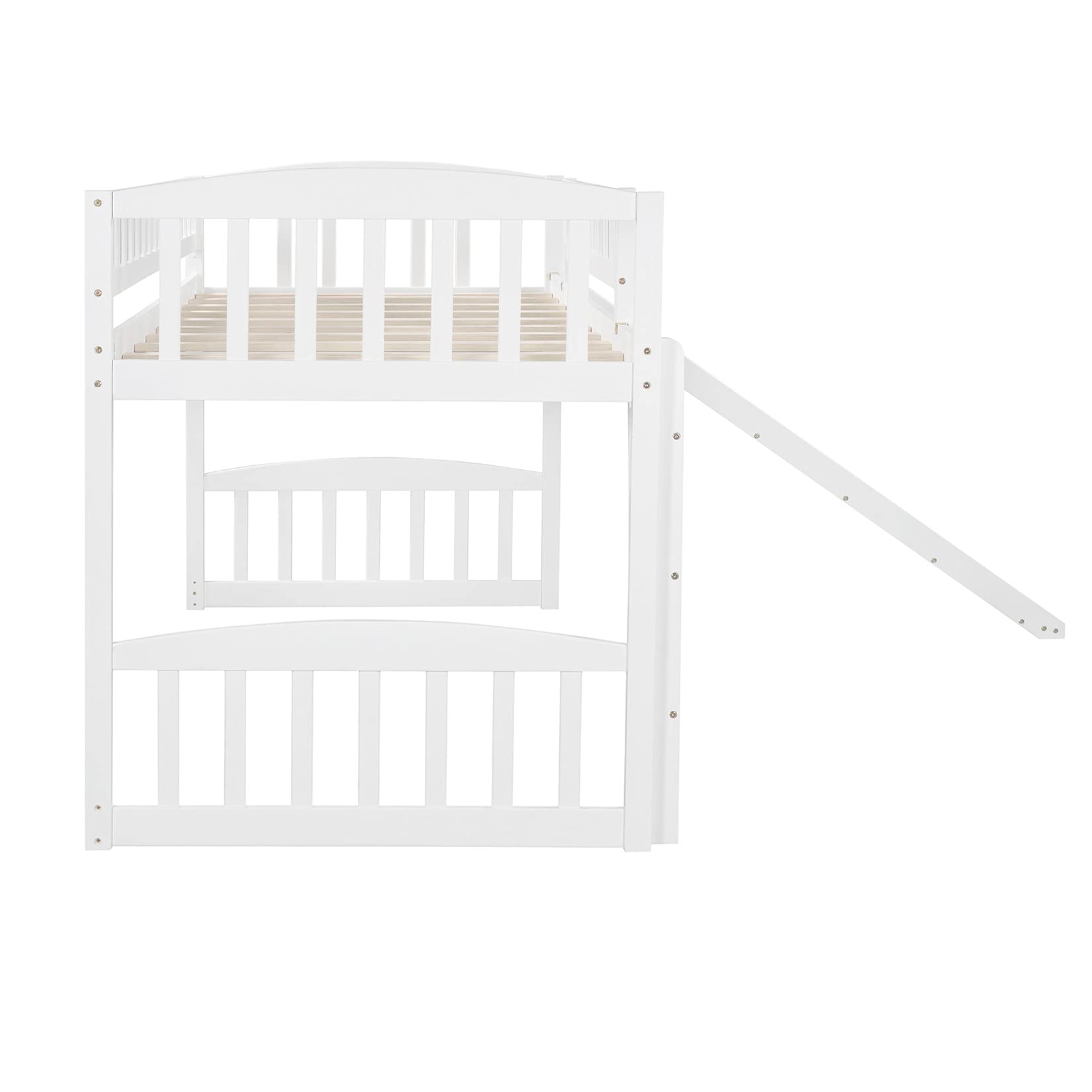Harper & Bright Designs Kids Low Loft Bed with Slide, Twin Loft Beds for Kids, Wood Loft Bed Frame with Ladder for Boys and Girls, No Box Spring Needed, White