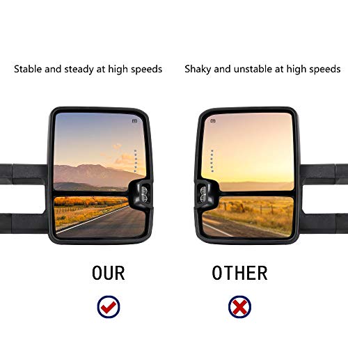 HF autoparts Towing Mirrors Compatible with 2003-2007 Chevy Silverado Side Mirror, GMC Sierra Tow Mirrors, Pair Power Heated with Turn Signal Light Backup Lamp Extendable Pair Set
