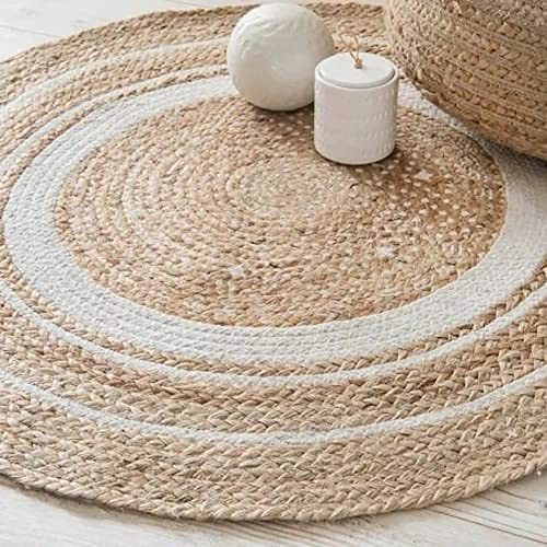 Aizza Trends Jute Carpet for Living Room, Jute Round Floor Mat, Rugs for Living Room, Jute Centre Table Carpet for Home Decore (2 x 2 Feet)