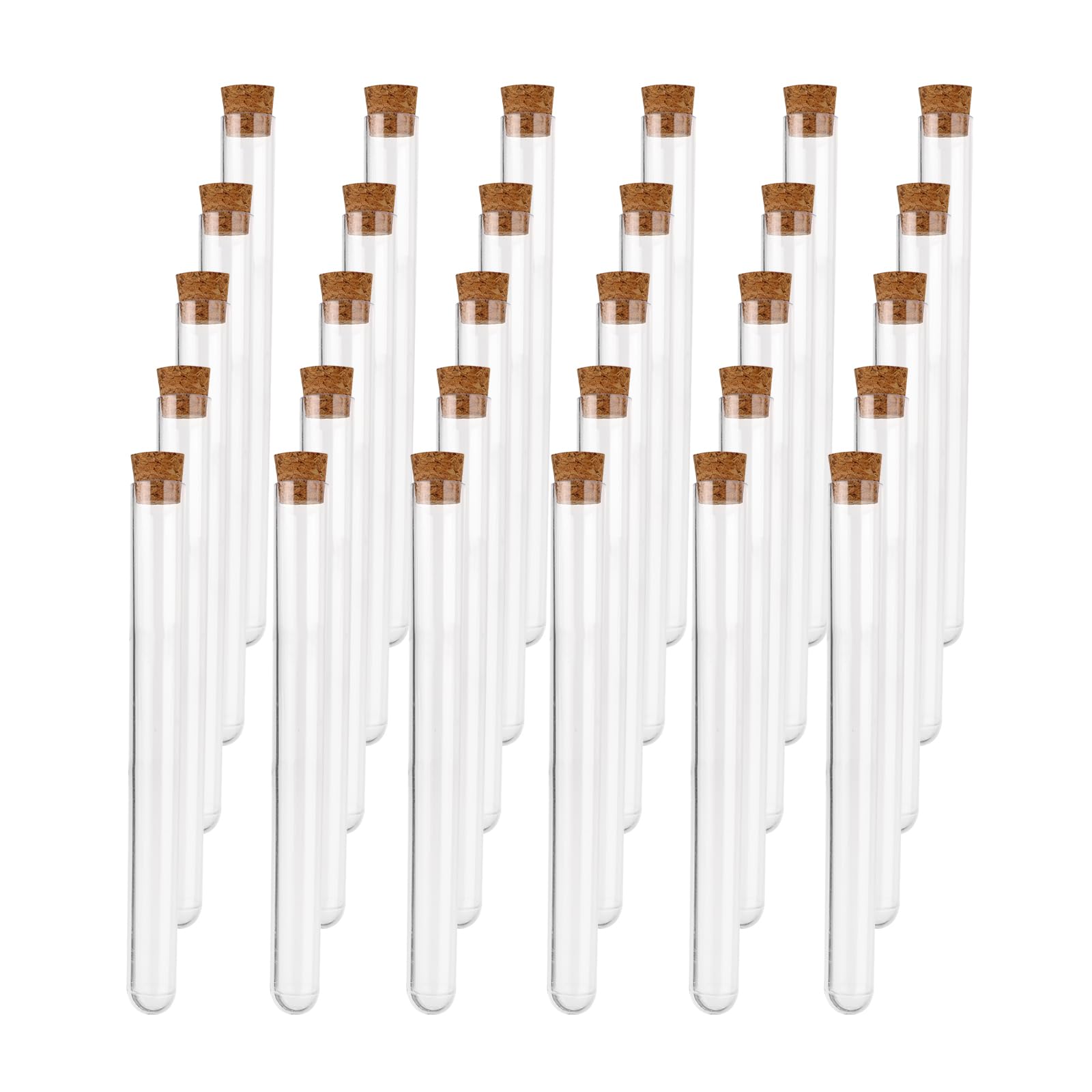 30 Covered Plastic Test Tubes - Small Plastic Tubes, 20ml Transparent Plastic Tubes with Cork Stoppers, Small Transparent Plastic Tube Containers for Solid and Liquid Storage (30, 16mm*150mm)
