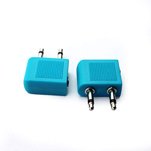 MAOYE Airplane Airline Flight Adapters for Headphones, Airplane Headphone Adapter, UCEC 3.5mm Golden Plated Airline Earphone Adapter for in-Flight Entertainment System, 2 Pack (Blue)