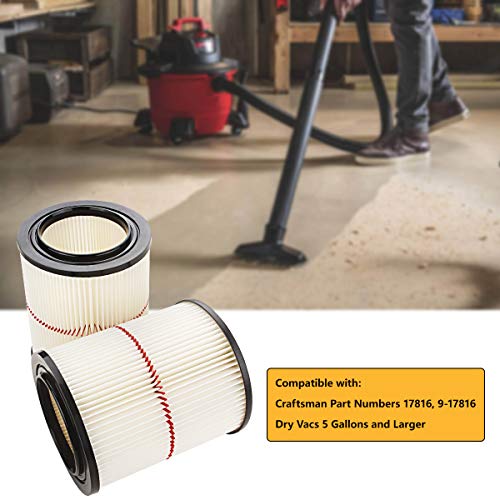 A-KARCK Replacement Filter for Craftsman Vacuum 9-17816 2Pack, Red Stripe Cartridge Filter for Replaces Part 17816