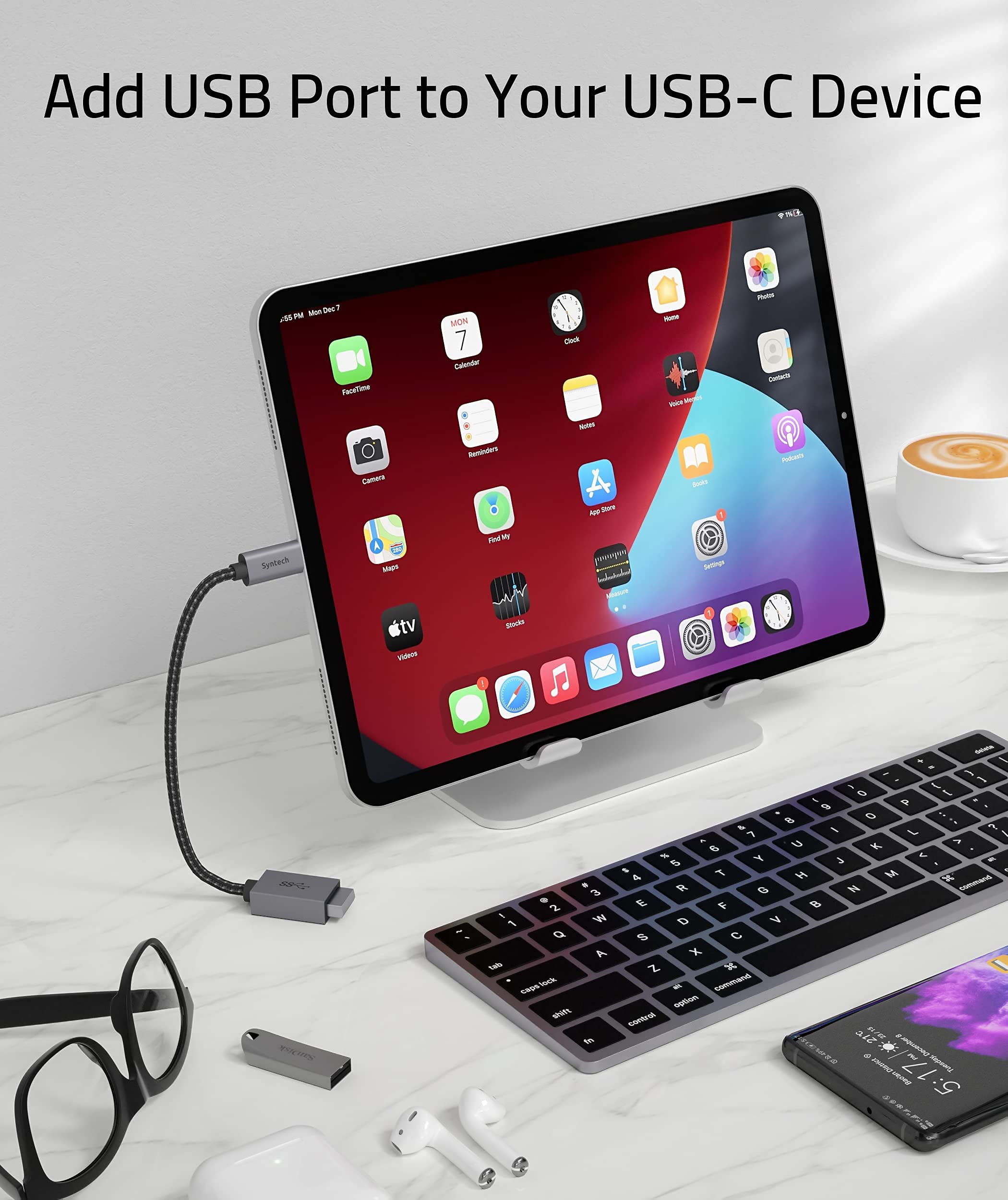 Syntech USB C to USB Adapter, 2 Pack USB C to USB3 Adapter,Thunderbolt 3 to USB Female Adapter OTG Cable Compatible with iPhone 16/15 Pro Max, iPad Air 2020, MacBook Pro, Air and More Space Gray