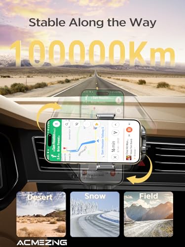ACMEZING 3-in-1 Car Phone Holder Mount 【Extreme Terrain Stability】 Dashboard Windshield Air Vent 【Double Metal Hook】 Cell Phone Holders for Your Car for iPhone Samsung All Smartphones & All Car Model