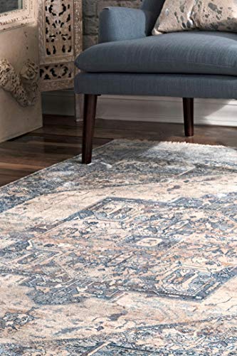 nuLOOM Harriet Vintage Medallion Fringe Area Rug, 4' x 6' Oval, Light Blue