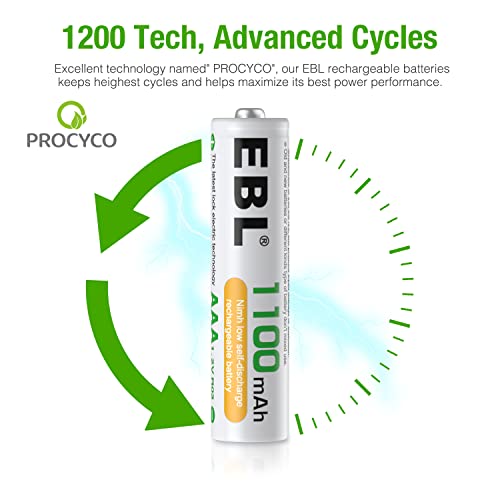 EBL 8 Pack AAA Ni-MH Rechargeable Batteries AAA Batteries ProCyco Technology (Typical 1100mAh, Minimum 1000mAh)