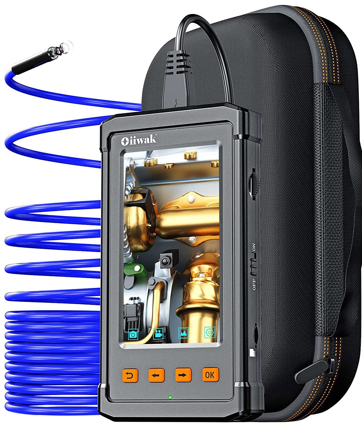 33FT Sewer Inspection Camera Oiiwak Industrial Endoscope Borescope Camera 5.5mm 1080P HD Waterproof Plumbing Camera Scope with Lights 4.3'' IPS Screen Digital Drain Snake Probe Camera for Pipe Wall