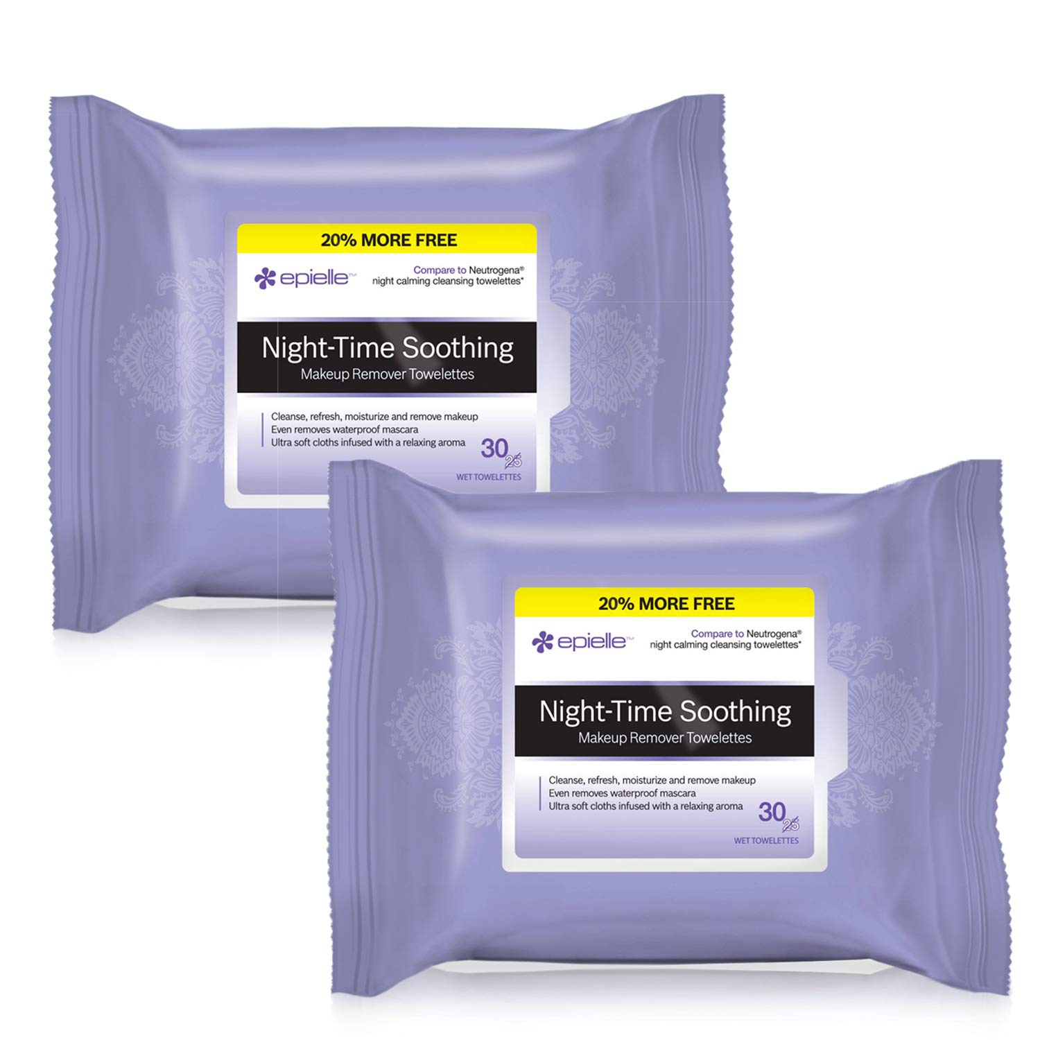 Epielle Night Time Makeup Remover Wipes | All-in-One for Waterproof Makeup | Gentle Facial Towelettes | Beauty Gift, Spa Day, Gift Set | 2 Pack | Korean Skincare