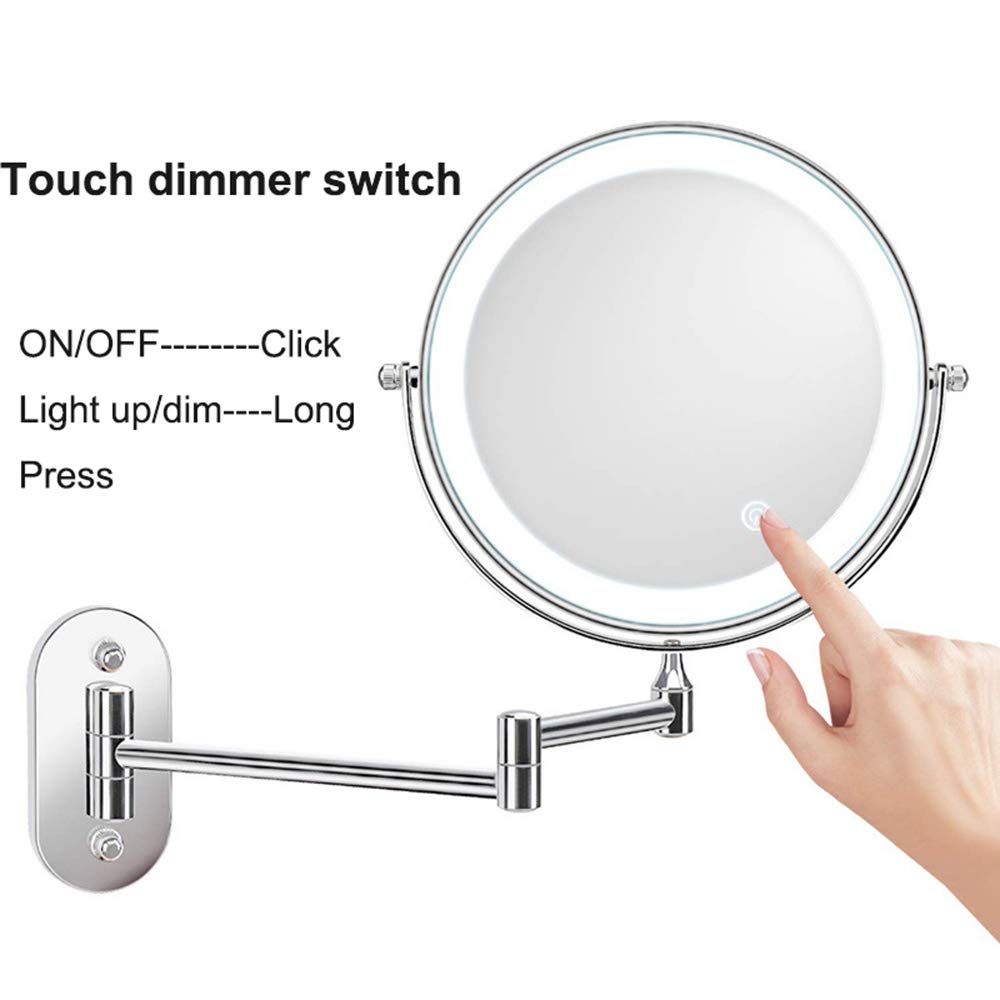 8 Inch Makeup Mirror, 7X Wall Mounted Magnifying Vanity Mirror with Lights 360 Degree Rotation Adjustable Extending Folding Bathroom Mirror for Dressing Table, Makeup Room